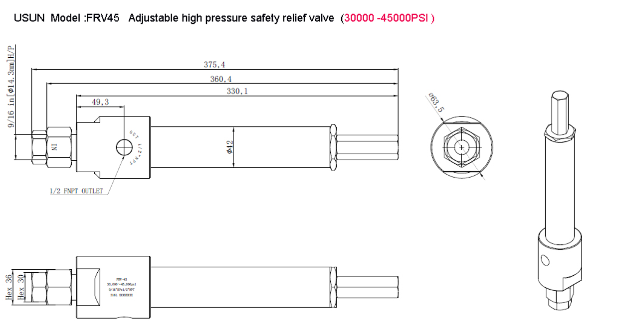 USUN Model:FRV45 Similar HIP Ultra High pressure safety relief valve ...